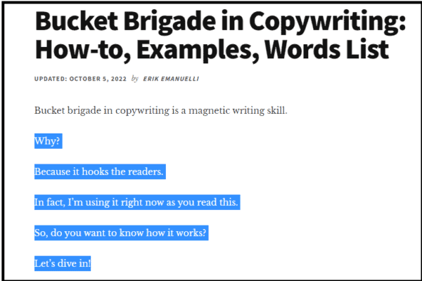 Bucket Brigade in Copywriting: How-to, Examples, Words List